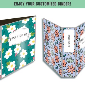 Floral Binder Cover, 10 Printable & Editable Covers+spines, Binder ...
