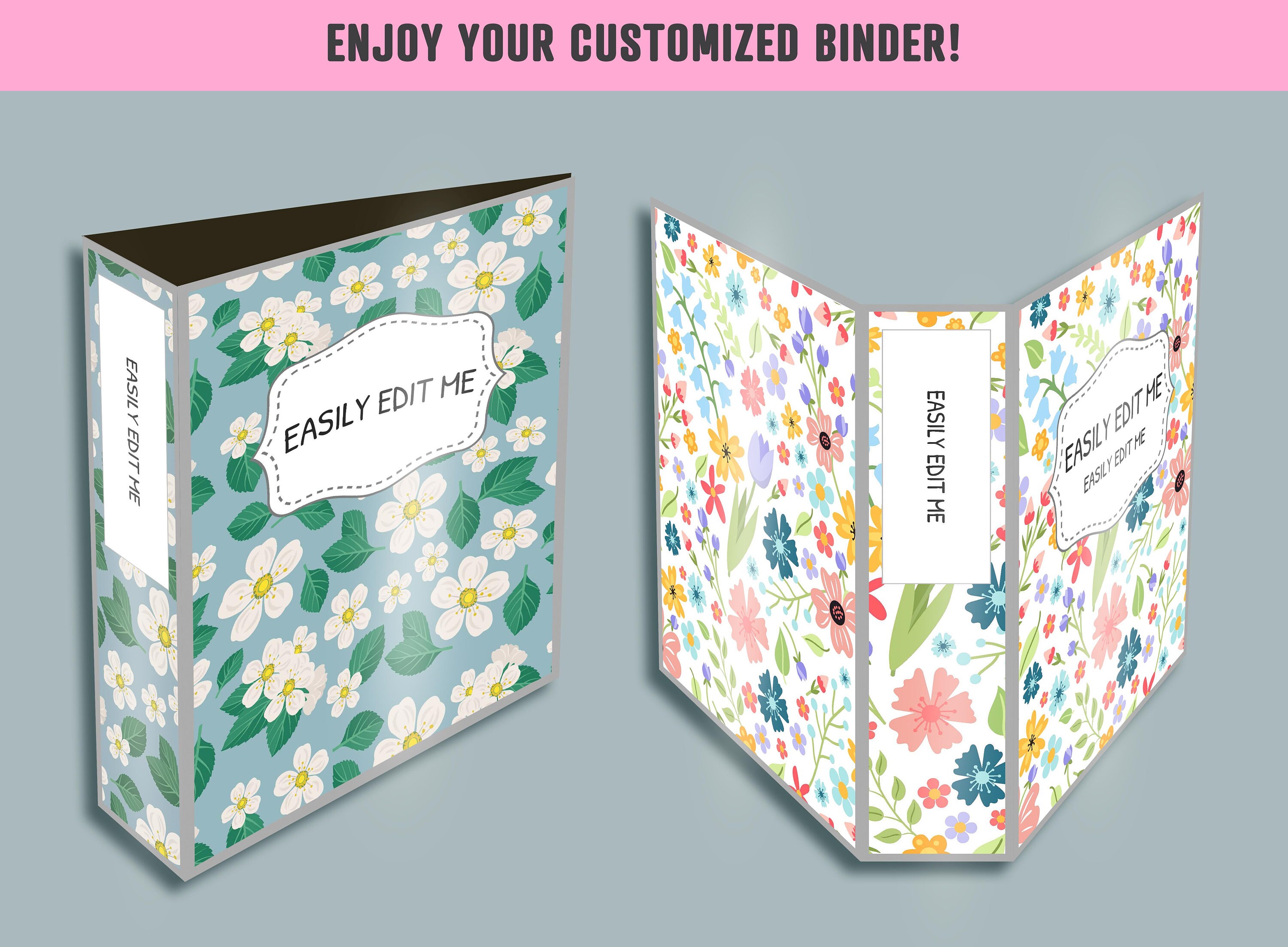 Flowers and Leaves Binder Cover, 10 Printable & Editable Coversspines ...