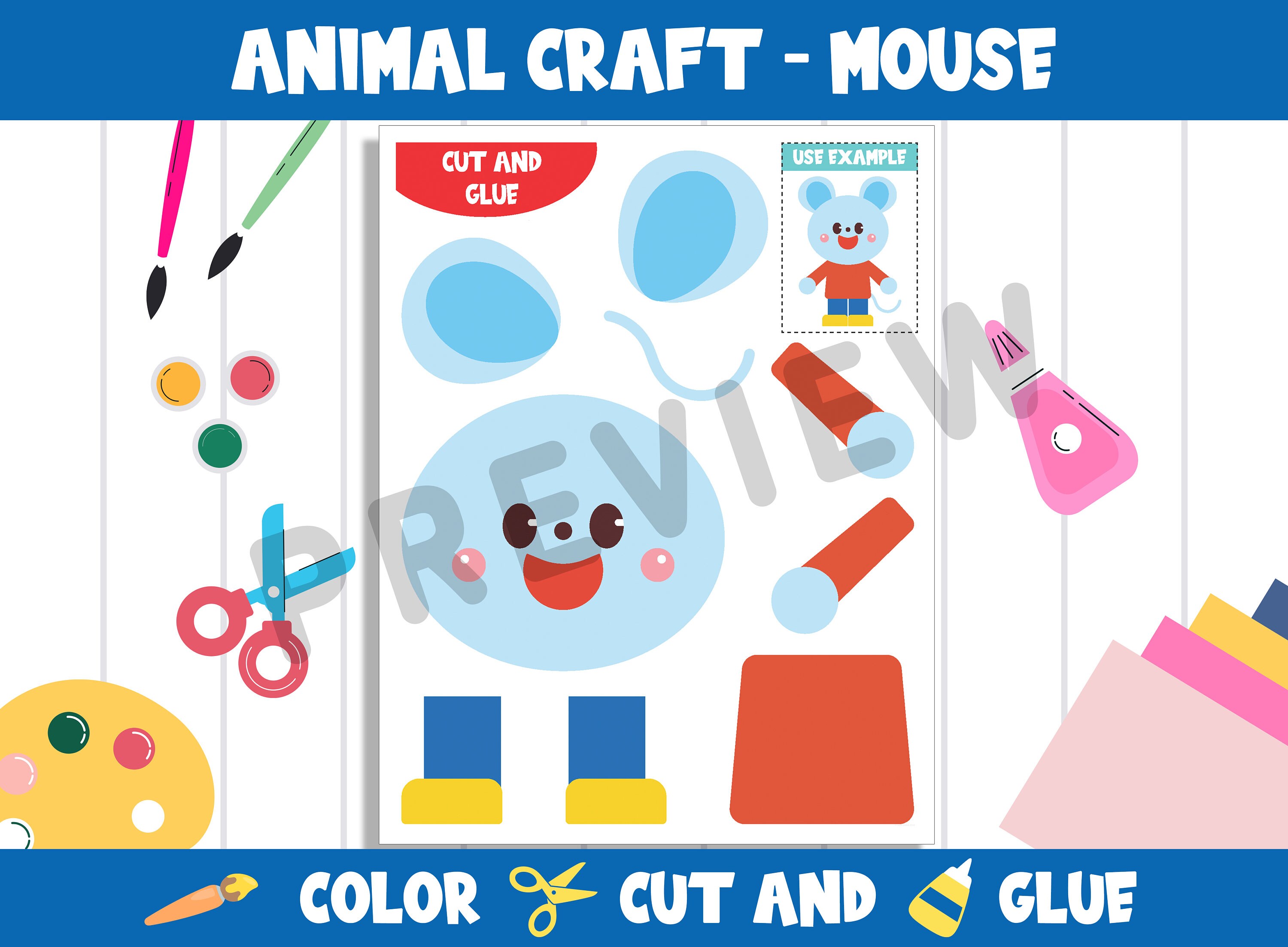 Animal Craft Activity - Mouse : Color, Cut, and Glue for Prek to 2nd ...