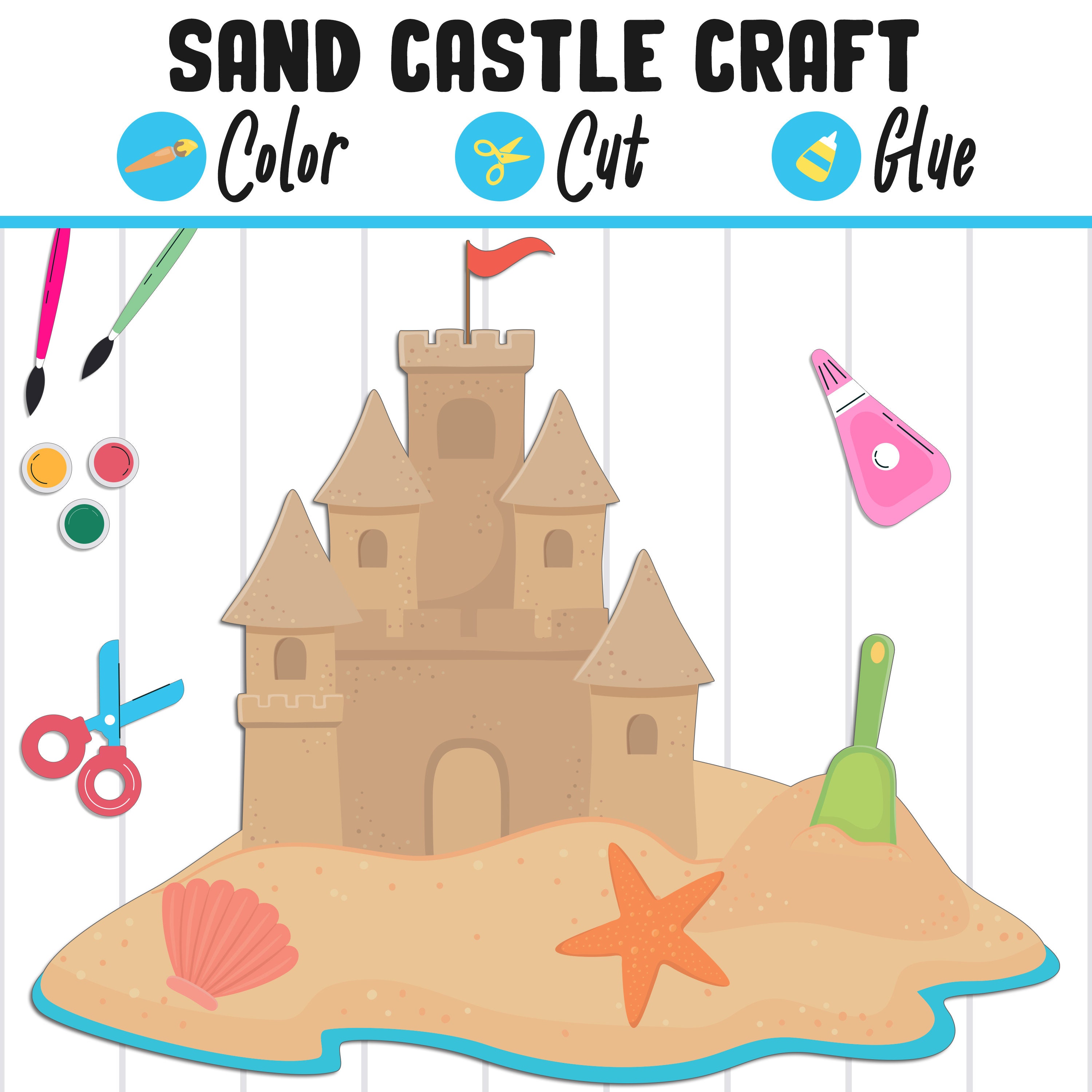 Sandcastle Craft: Build a Sandcastle Summer Activity for Kids Color ...