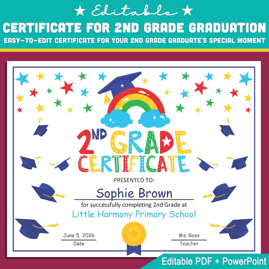Customizable Second Grade Certificate Template: Editable PDF ...
