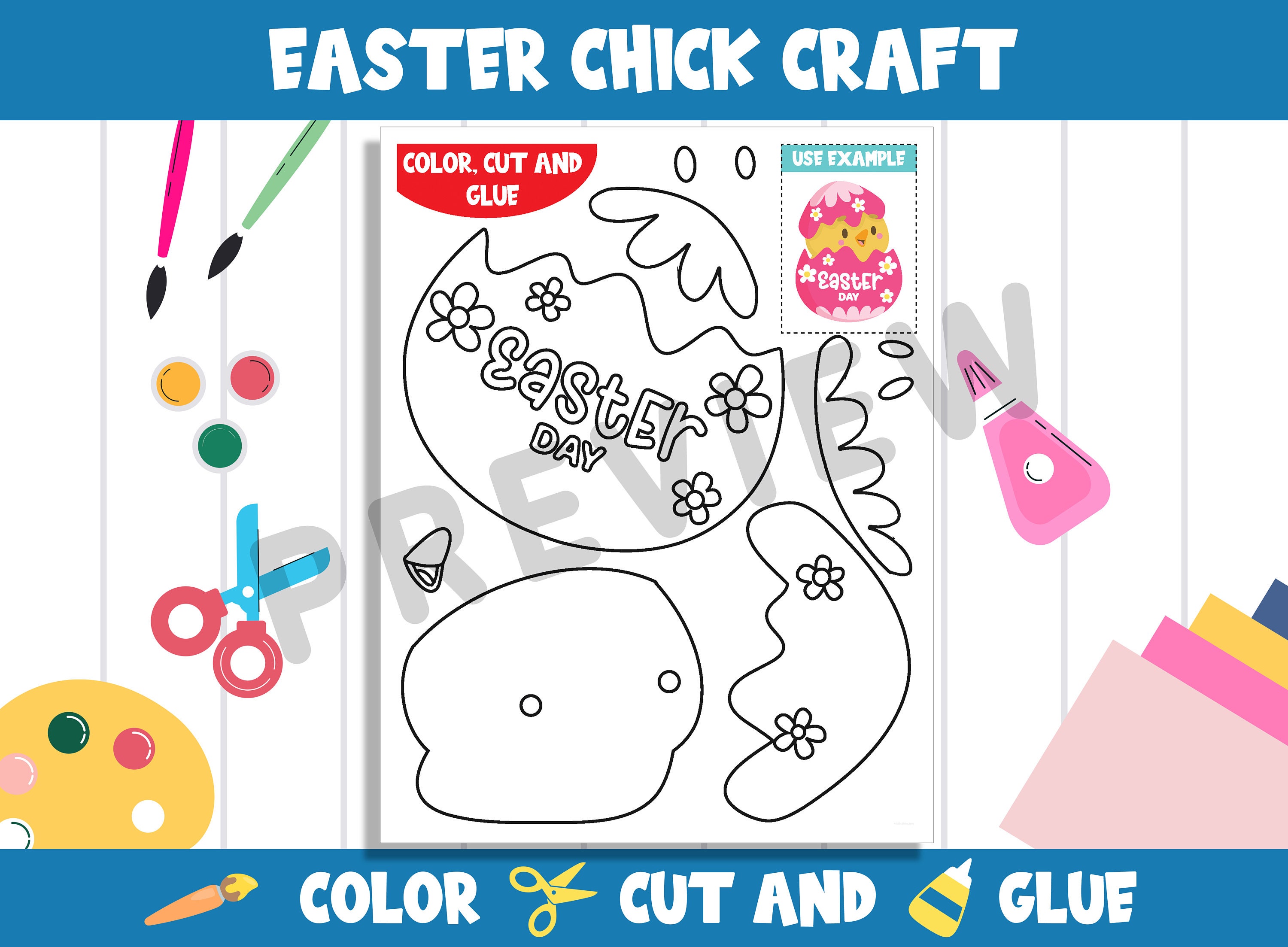 Printable Easter Chick Craft Activity - Color, Cut, and Glue for Prek ...