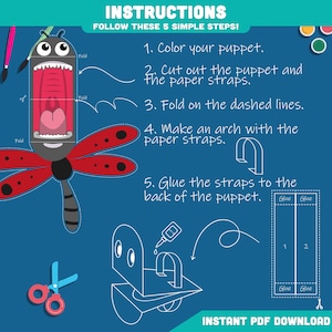 Insect Puppet Templates for Kids: 20-page Craft With Pre-colored ...