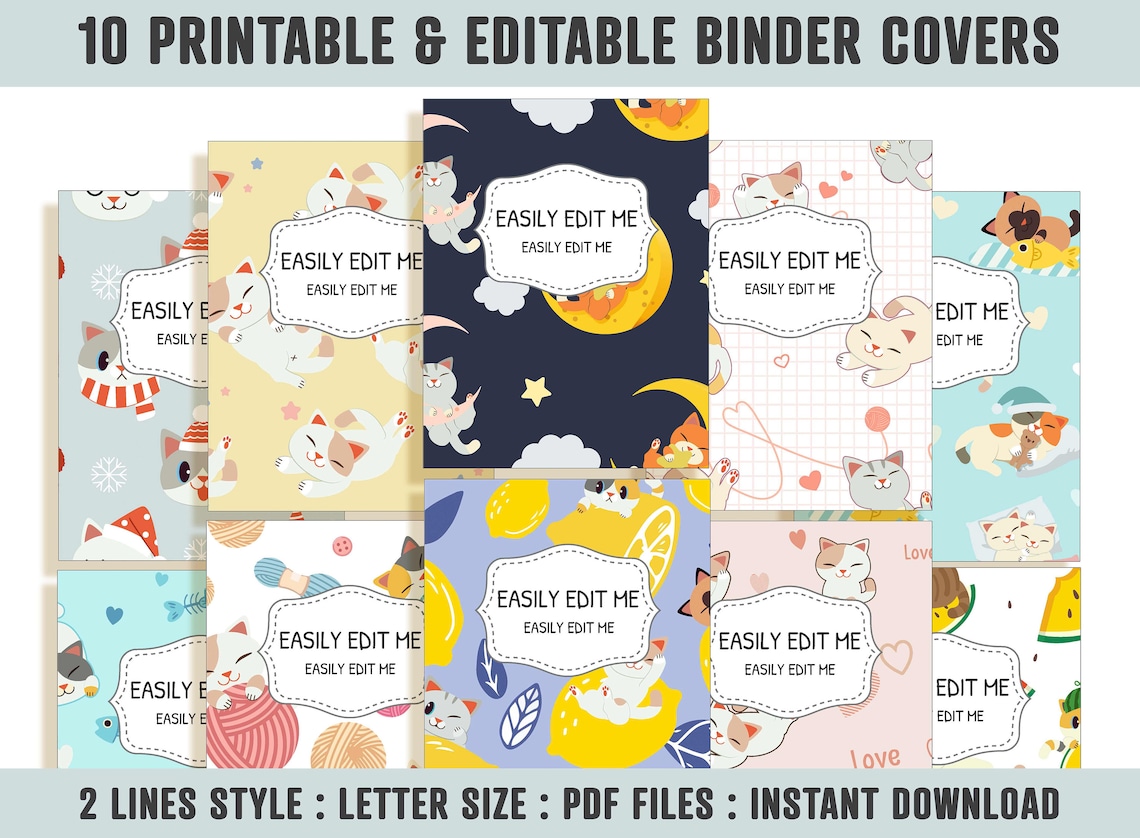 Cat Binder Cover 10 Printable/editable Coversspines - Etsy