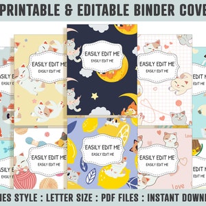 Cat Binder Cover, 10 Printable/editable Covers+spines, Teacher/school ...