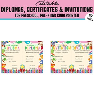 Editable Preschool, Pre-k, and Kindergarten Diplomas, Certificates, and ...