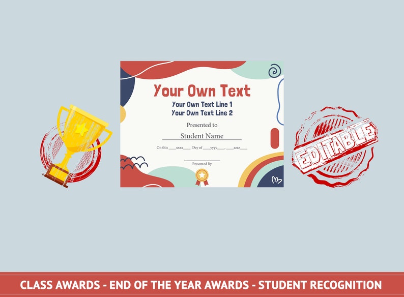Editable Classroom Certificates End of the Year Awards Student ...