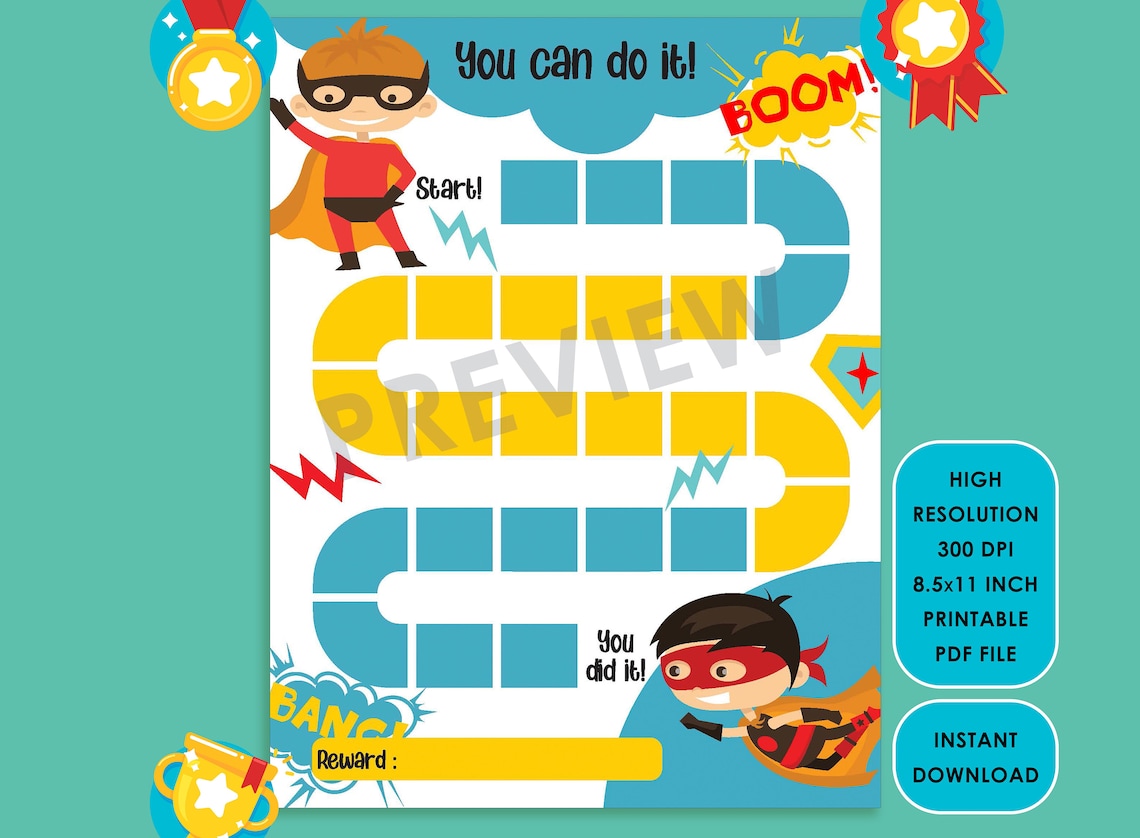 Printable Kids Superhero Reward Chart for Kids, a Way of Guiding ...