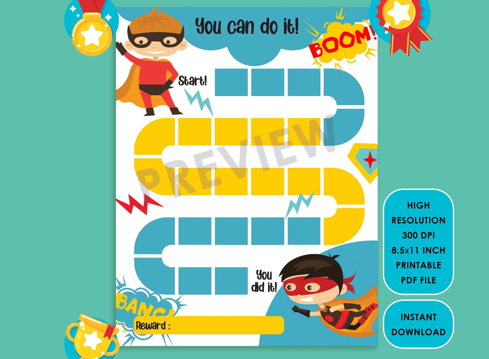 Printable Kids Superhero Reward Chart for Kids, a Way of Guiding ...