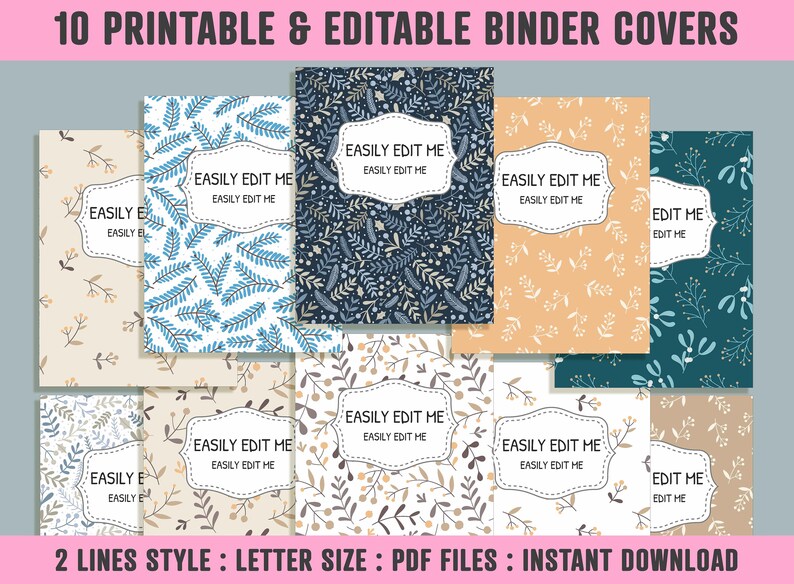 Decorative Floral Binder Cover, 10 Printable/editable Binder Covers ...