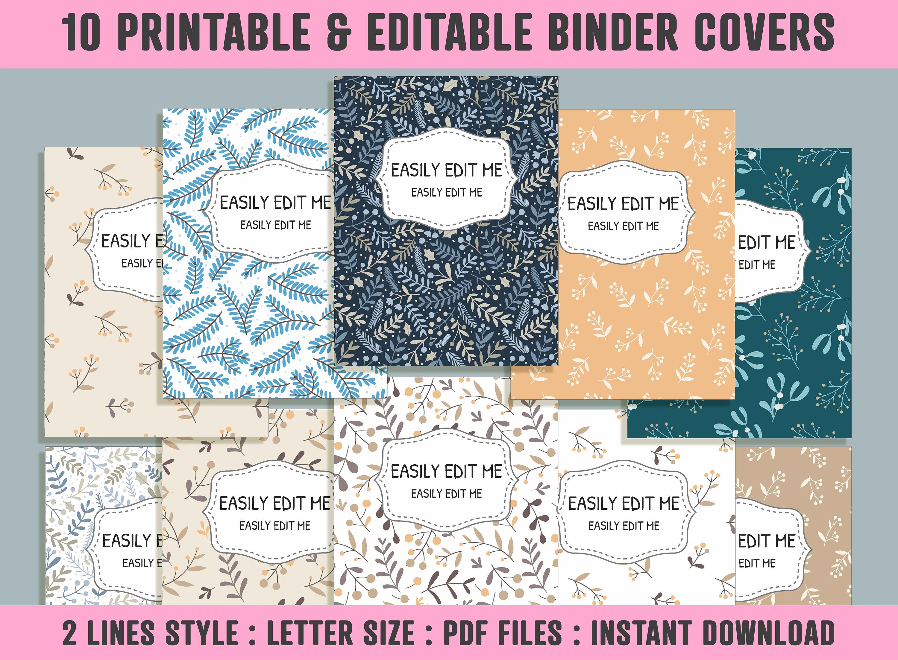 Decorative Floral Binder Cover, 10 Printable/editable Binder Covers ...