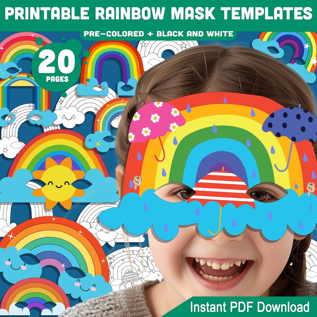 Printable Spring Rainbow Mask Templates: 20-page DIY Craft for Kids ...