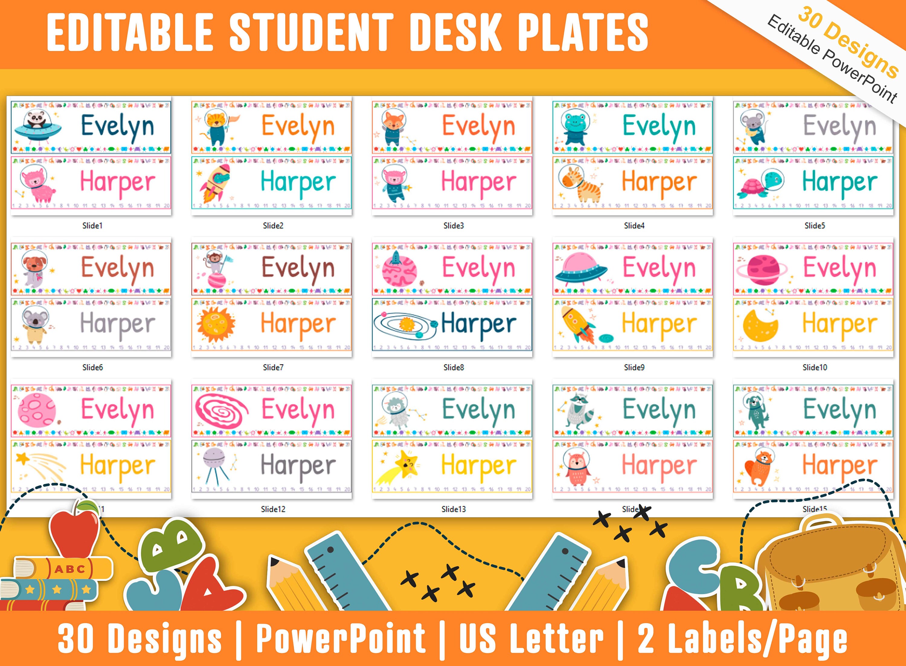 Student Desk Plates, 30 Printable/editable Space Animals Classroom Name ...