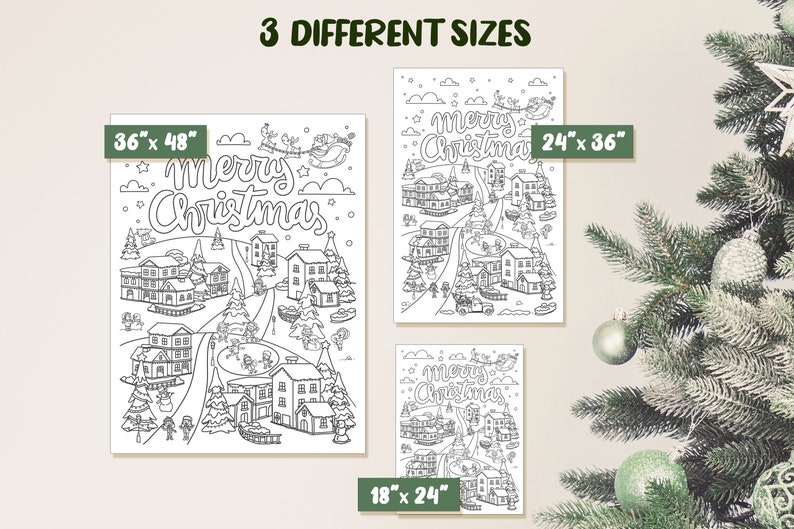 Printable Christmas Coloring Poster for Kids: 3 Sizes Included With 5 ...