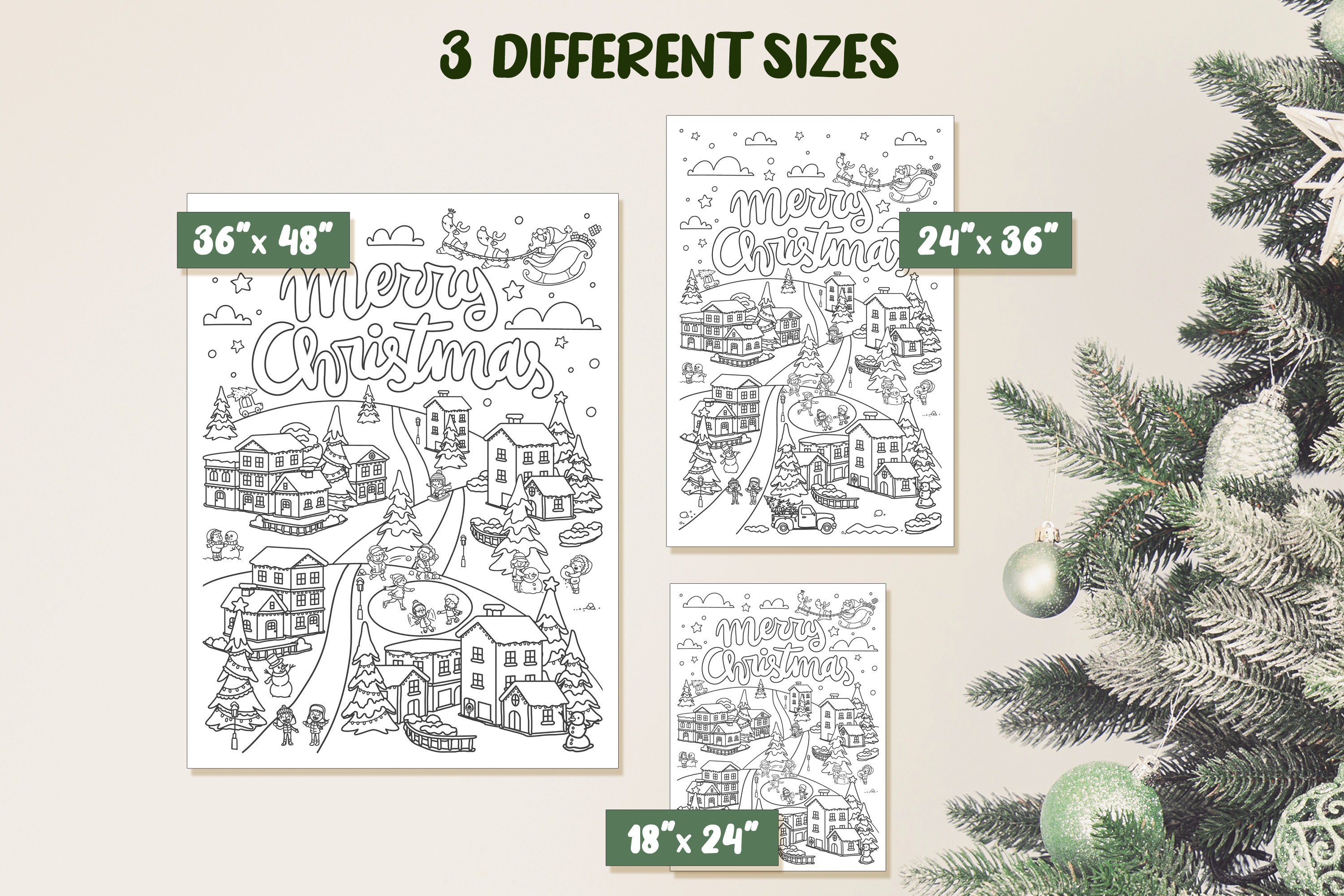 Printable Christmas Coloring Poster for Kids, 3 Different Sizes ...