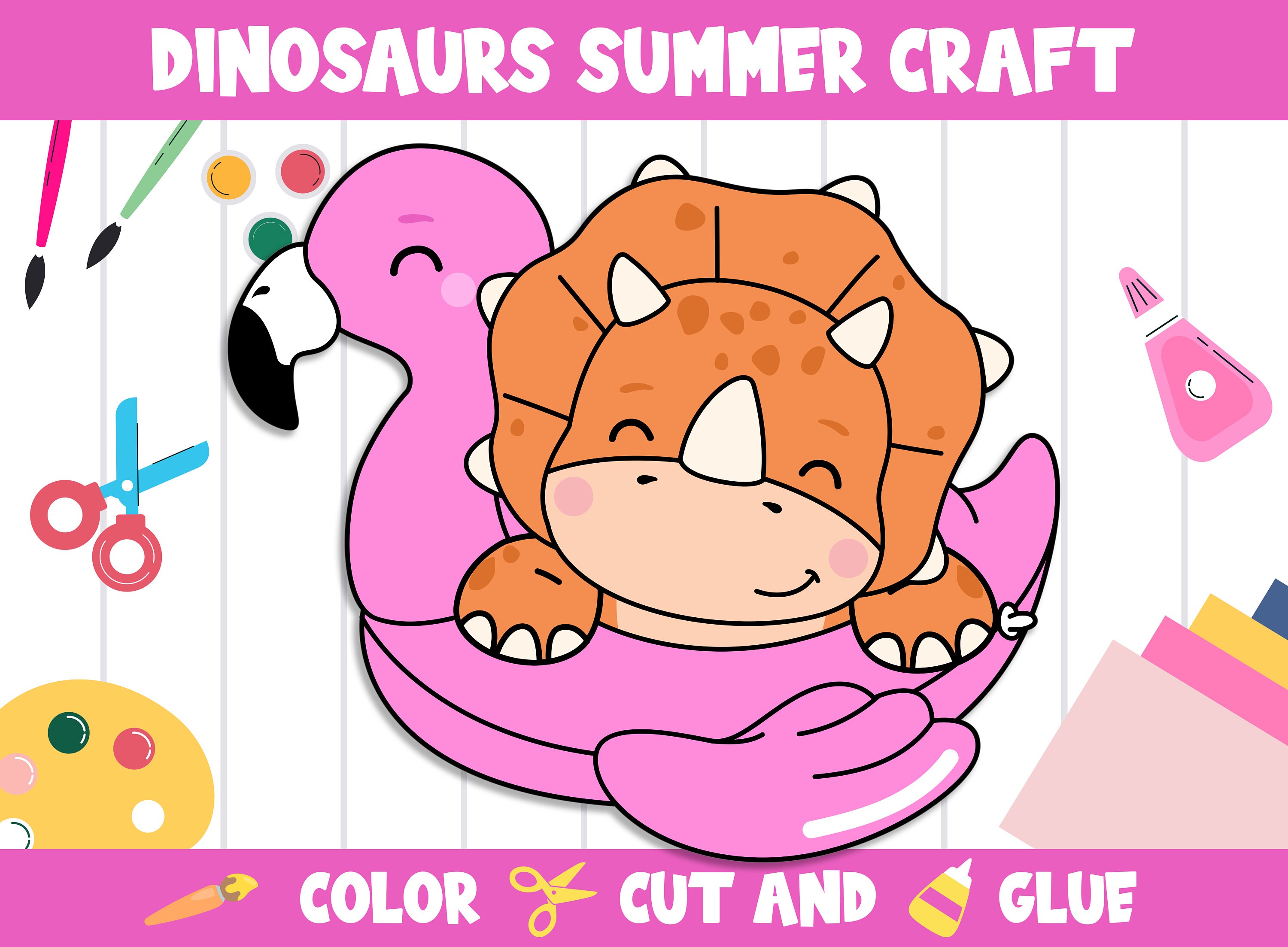 Dinosaurs Summer Craft Activity for Kids : Color, Cut, and Glue for ...
