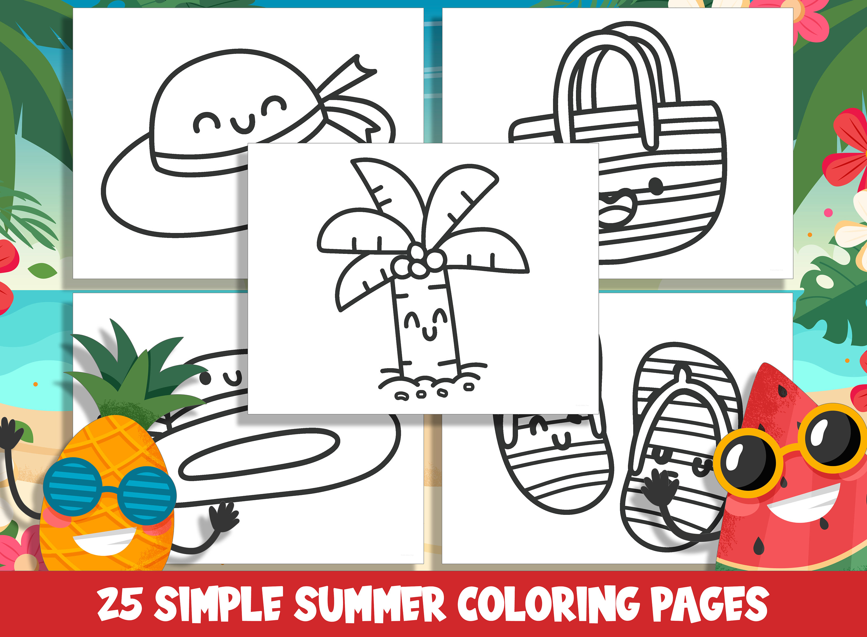 25 Cute Simple Summer Coloring Pages for Kids: High-resolution PDF Book ...