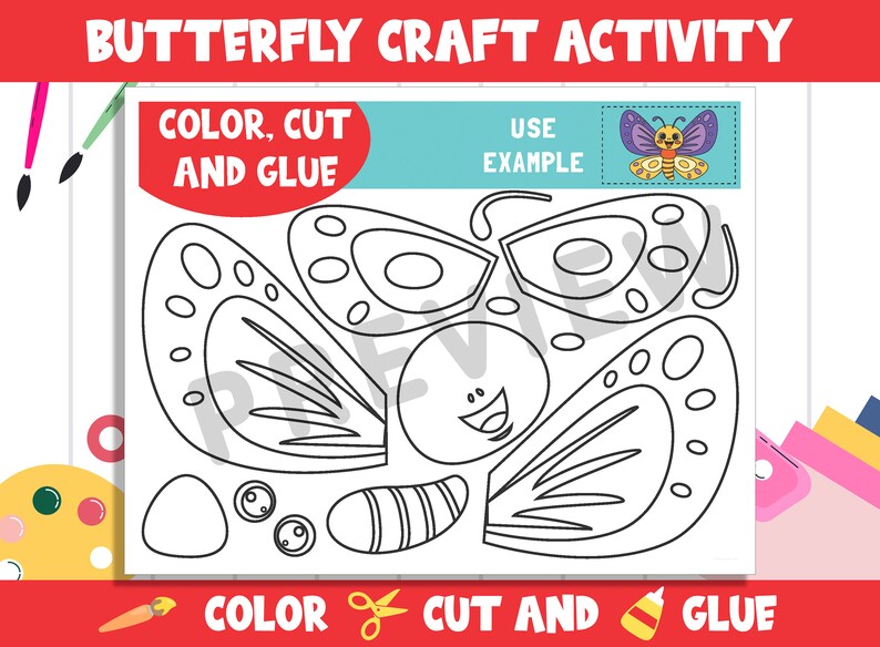 Cute Butterfly Craft Activity Color Cut and Glue for Prek - Etsy