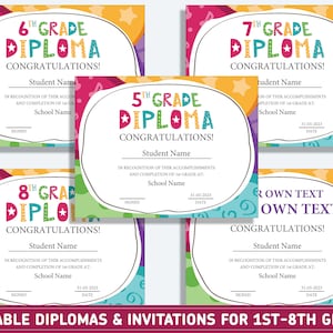 Editable First Grade Award Certificates, 1st to 8th Grade Diploma ...