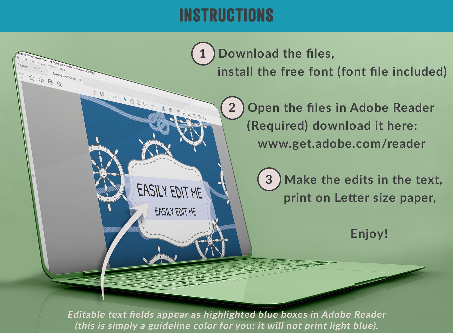 Marine Binder Cover, 10 Printable & Editable Binder Covers Spines ...