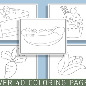 Food Coloring Pages: Fun Activity Book for Kids With 40 Printable Food ...
