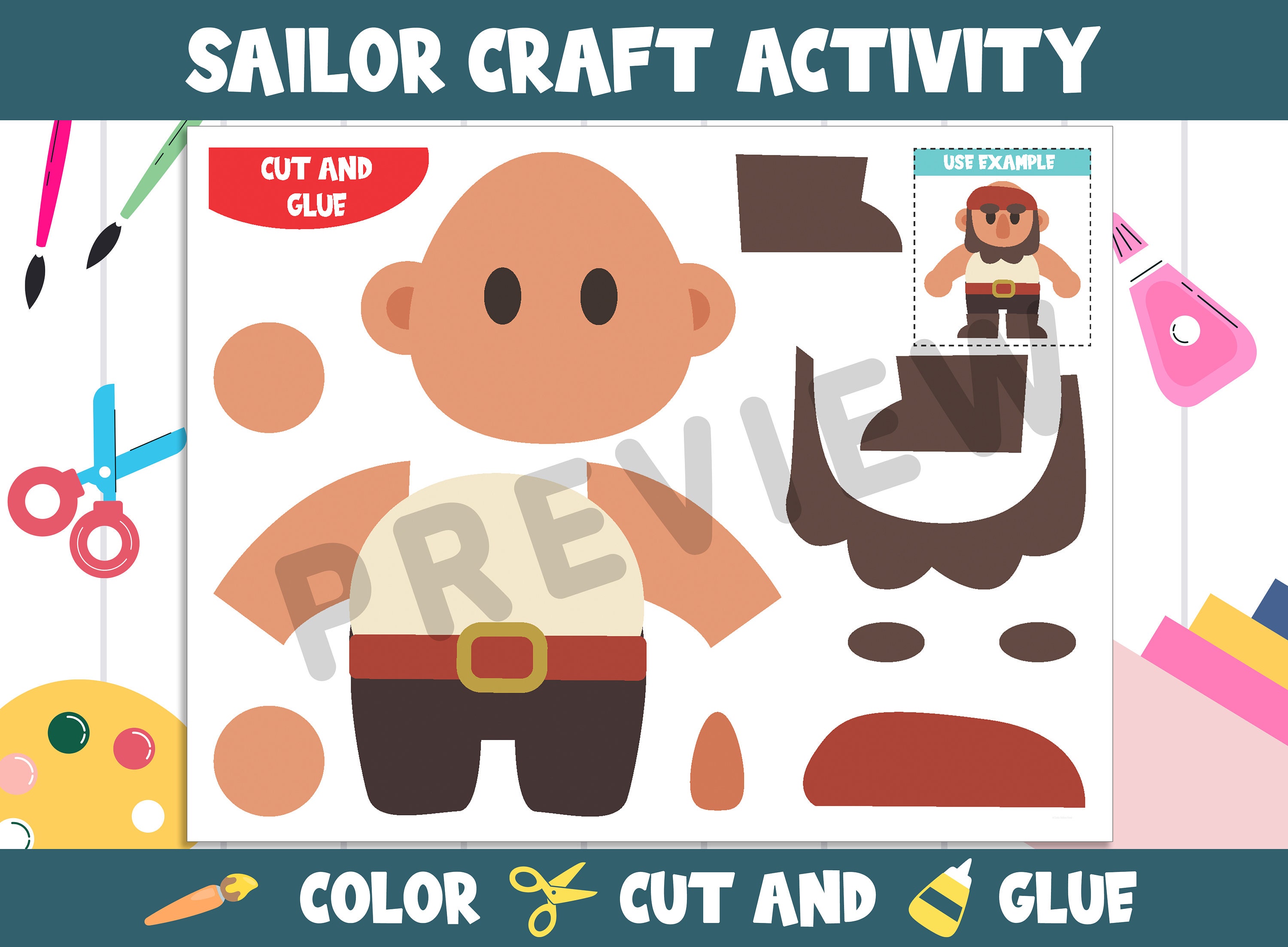 Sailor Craft Activity Color, Cut, and Glue for Prek to 2nd Grade, PDF ...