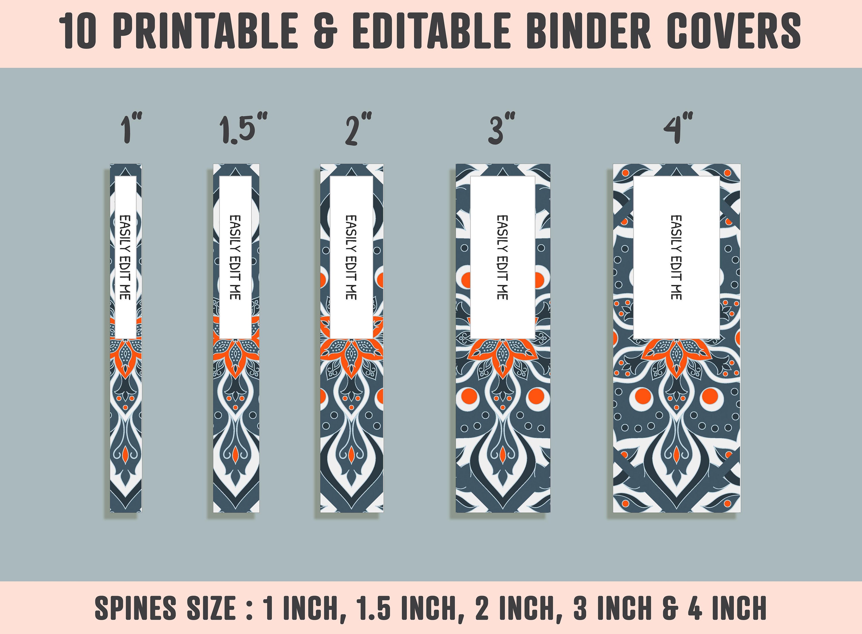 Mandala Binder Cover, 10 Printable/editable Binder Coversspines, Hand ...