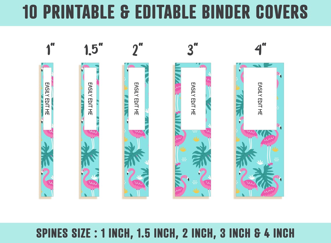 Binder Cover Flamingo 10 Printable & Editable Binder - Etsy