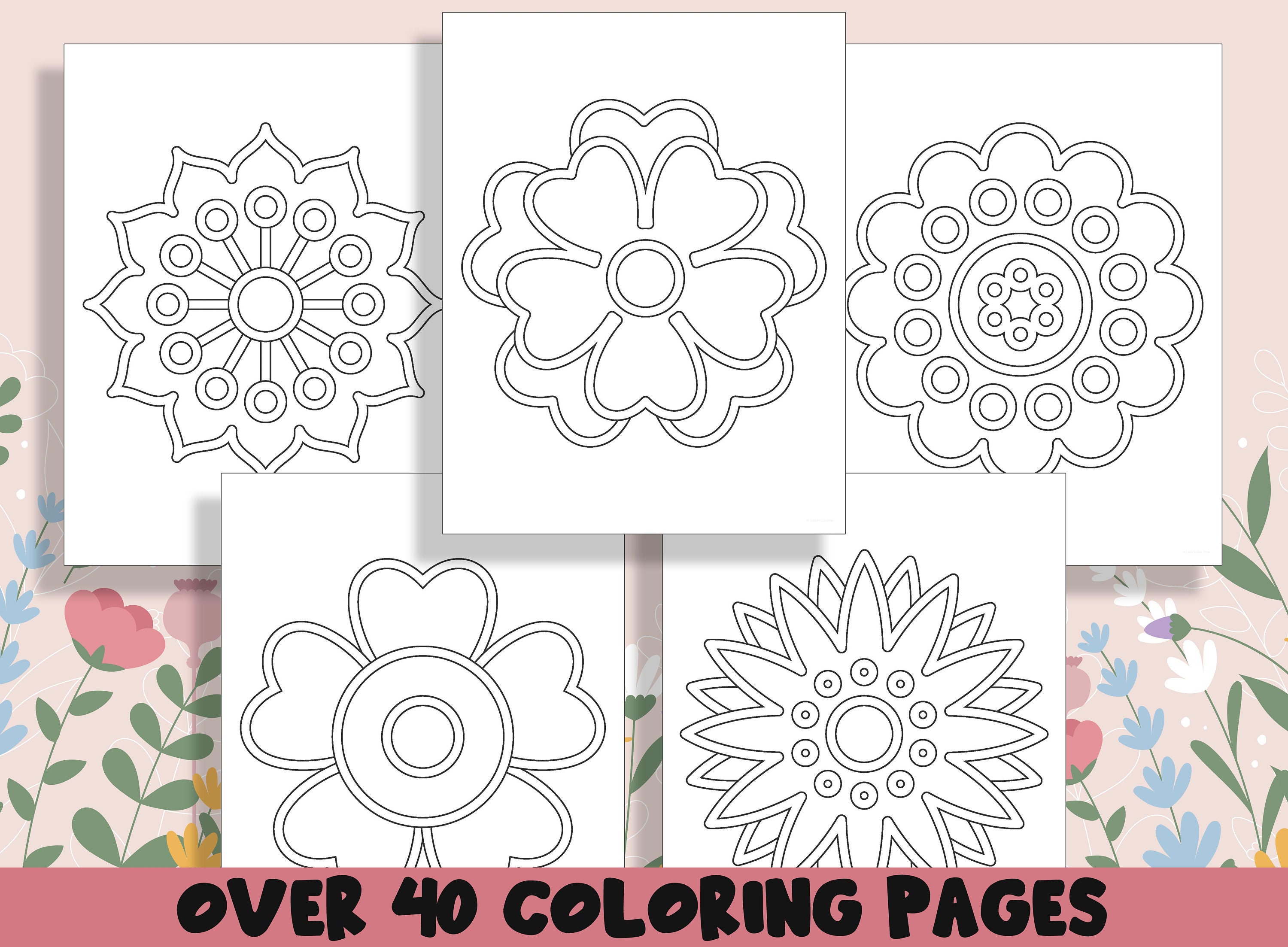 Flower Mandalas Coloring Book, 40 Printable Simple Spring Flower ...