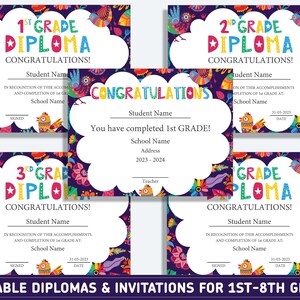 Editable 4th Grade Certificate, 1st to 8th Grade Diploma, Certificate ...