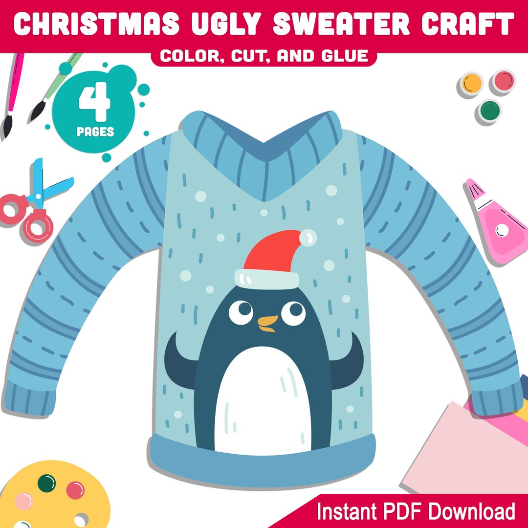 Christmas Ugly Sweater Craft Activity – Fun Color, Cut, and Glue ...