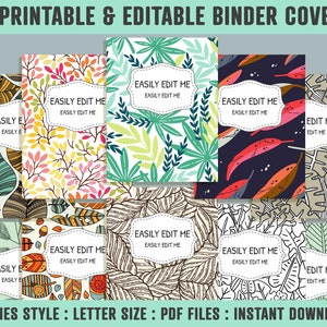 Leaves Binder Cover, 10 Printable & Editable Binder Covers Spines ...