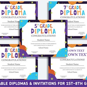 Editable Second Grade Certificate, 1st to 8th Grade Diploma ...