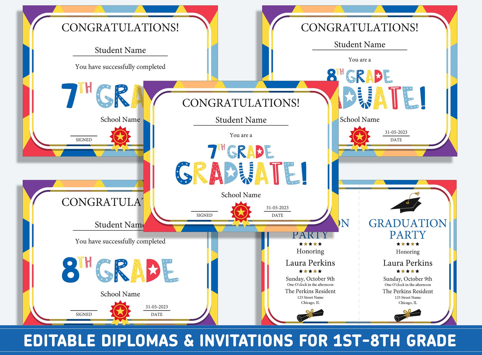 Editable 5th Grade Graduation 1st to 8th Grade Diploma - Etsy