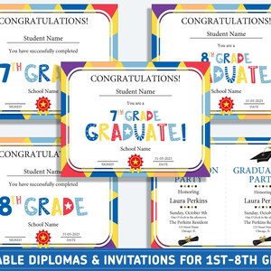 Editable 5th Grade Graduation, 1st to 8th Grade Diploma, Certificate of ...