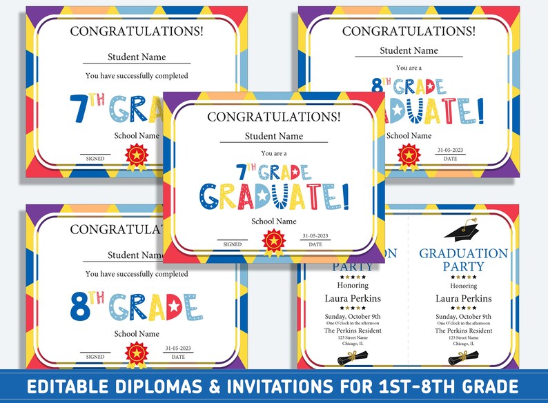 Editable 5th Grade Graduation 1st to 8th Grade Diploma - Etsy