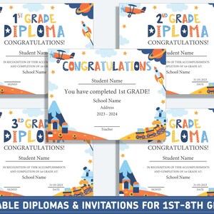 Editable 1st Grade Awards, 1st to 8th Grade Diploma, Certificate of ...