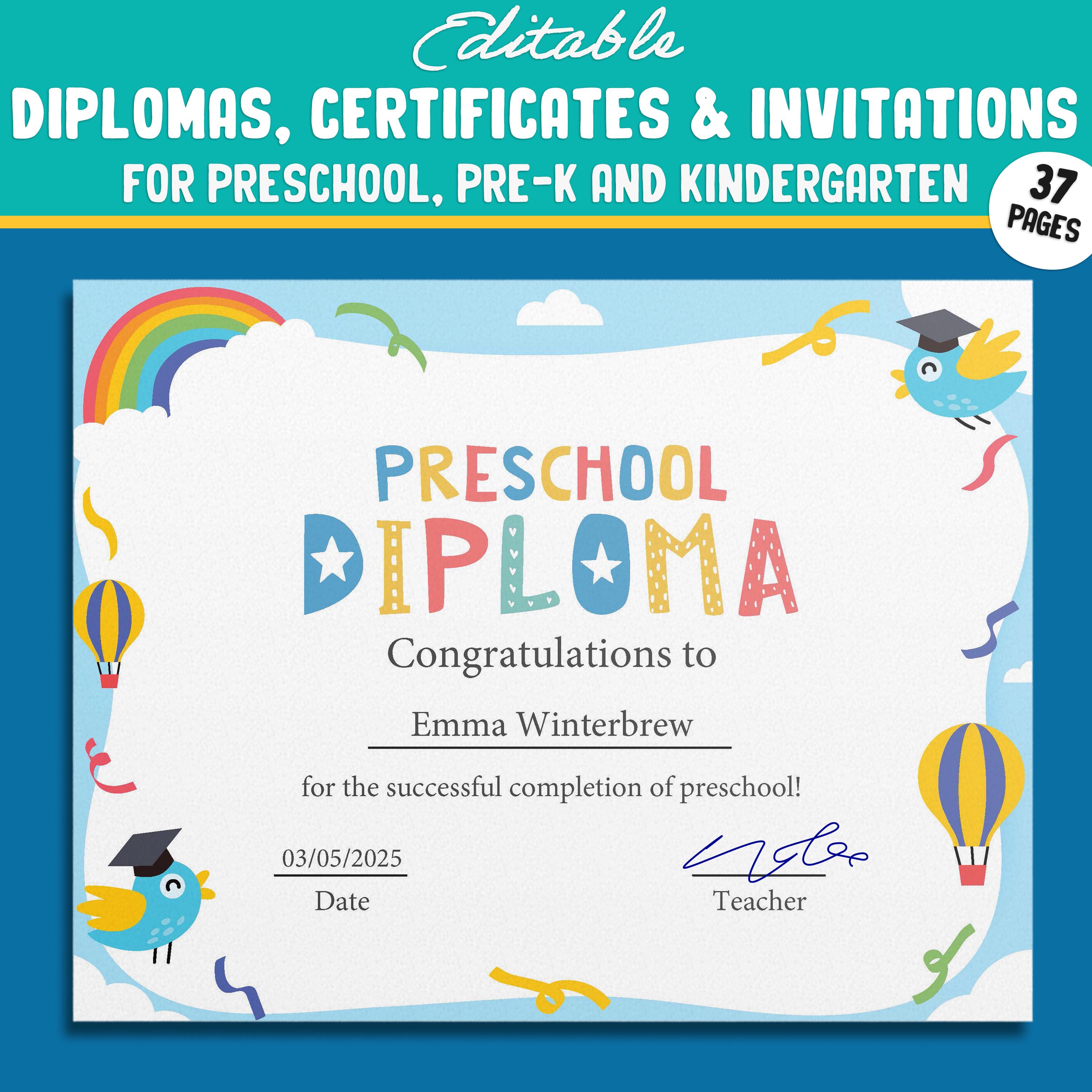 Editable Little Graduates: Preschool and Kindergarten Diplomas ...