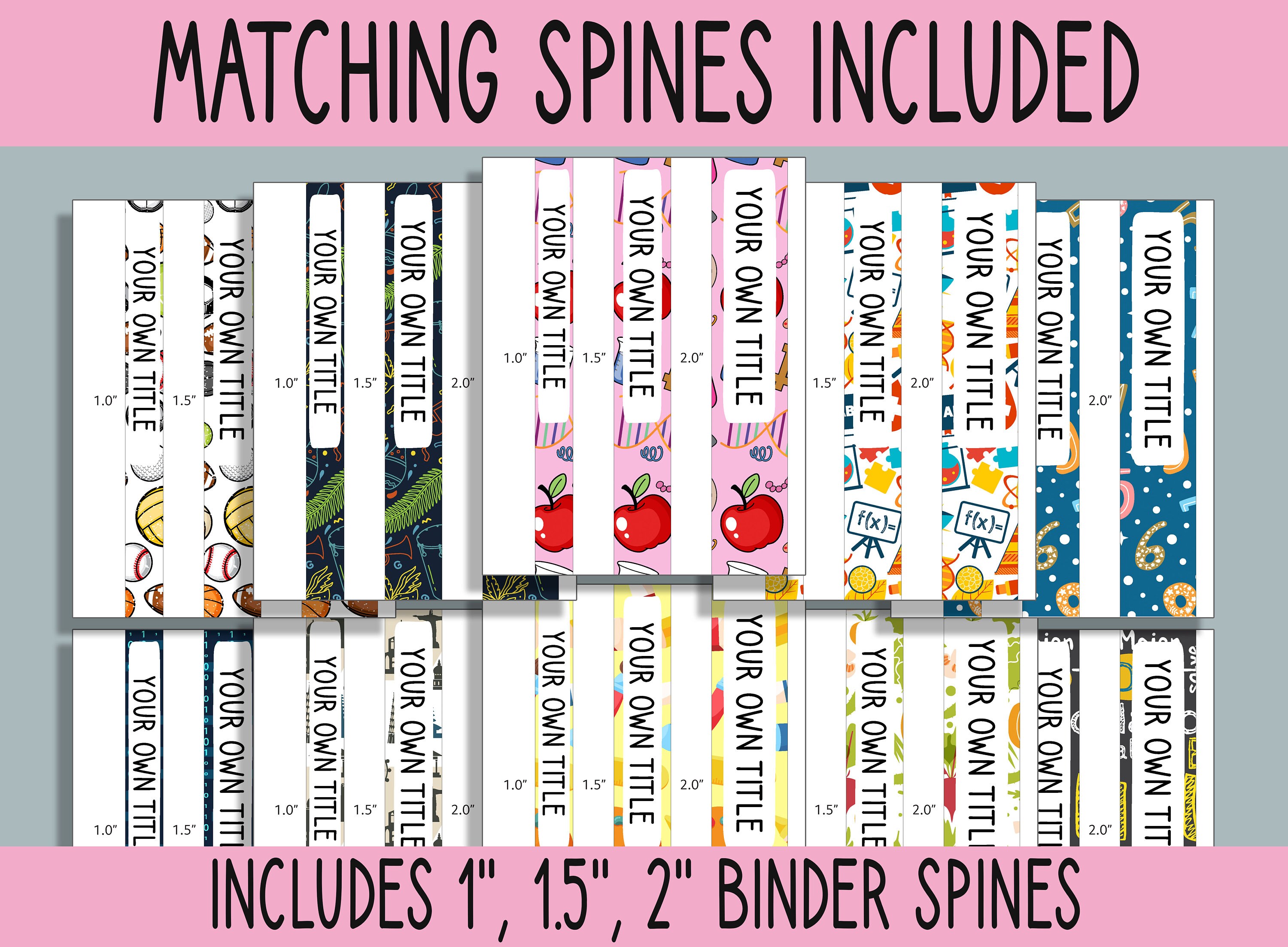 10 Editable School Subject Binder Covers, Includes 1, 1.5, 2 Spines ...