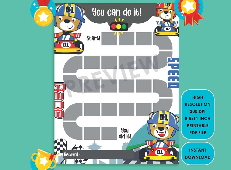 Printable Racing Car Reward Chart for Kids, a Way of Guiding Children ...