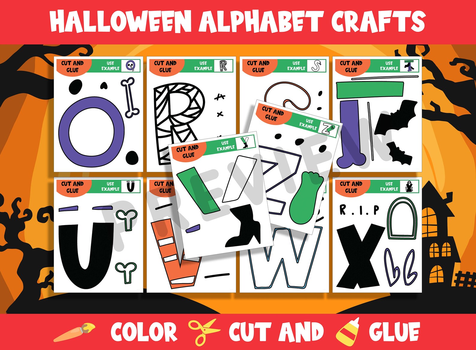 Halloween Alphabet Activities, Spooky ABC Crafts, 53 Pages, A-Z, Color ...
