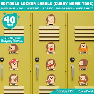 Editable Locker Labels (cubby Name Tags), Cute Autumn Hedgehog Themed ...