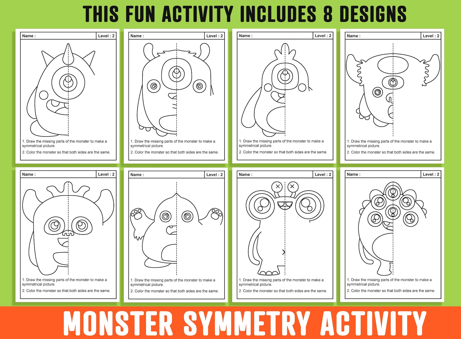 Monster Symmetry Worksheet Monsters Lines of Symmetry - Etsy