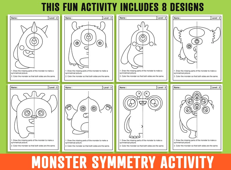 Monster Symmetry Worksheet Monsters Lines of Symmetry - Etsy