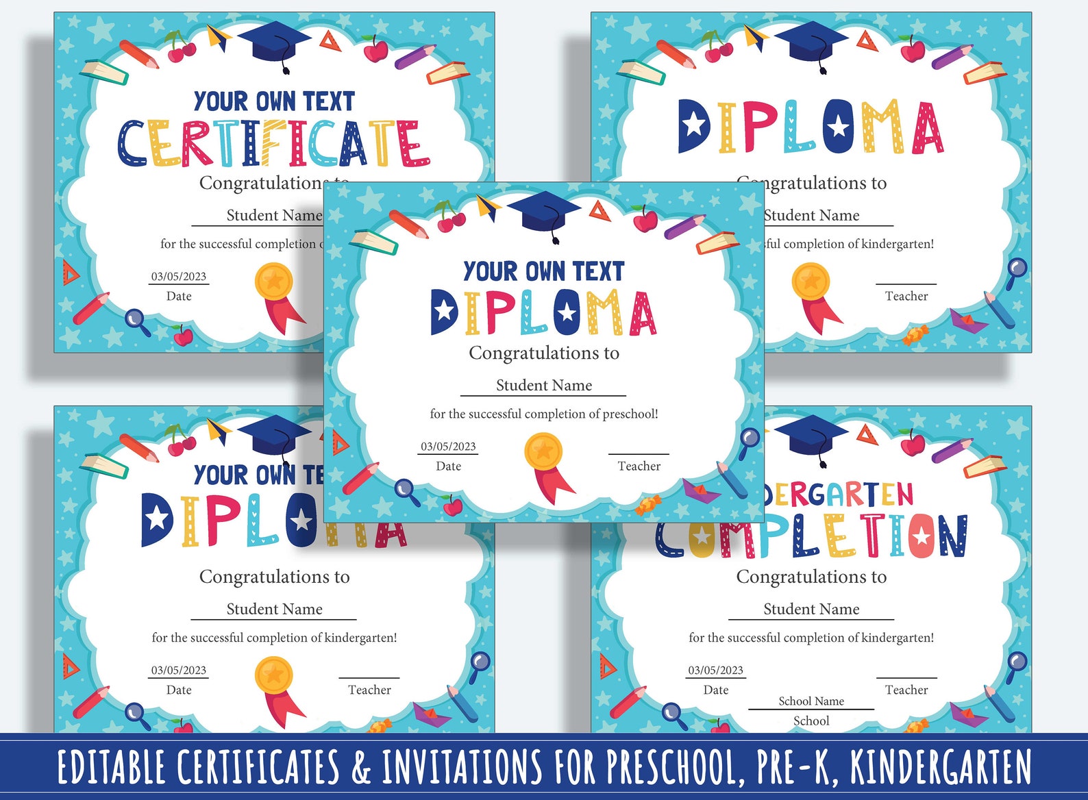 Certificate of Completion Editable End of Year Diplomas - Etsy