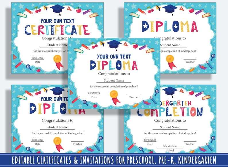 Certificate of Completion Editable End of Year Diplomas - Etsy