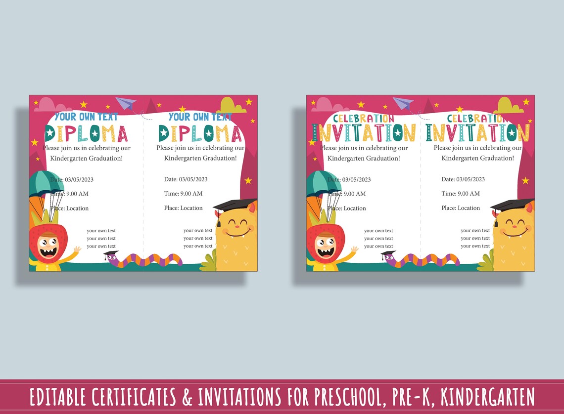 Colorful Pre-k Diploma Certificate and Invitation Templates - Etsy