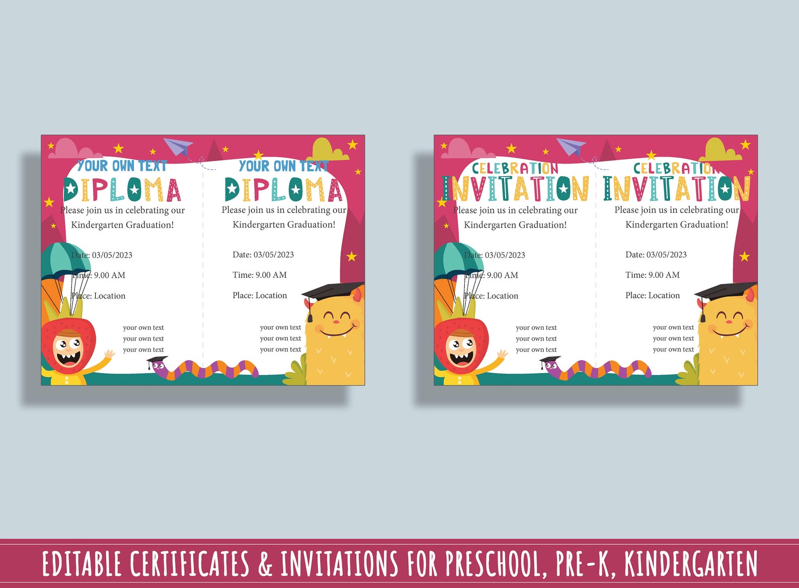 Colorful Pre-k Diploma Certificate and Invitation Templates - Etsy