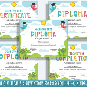 Kindergarten Certificate, Editable Preschool Completion Certificates ...