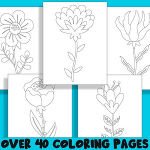 Flowers Leaves Coloring Book, 40 Printable Coloring Pages for Kids a ...